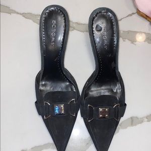 BCBGirls | Shoes | Bcb Girls Black Suede Pointed Mule Heels | Poshmark